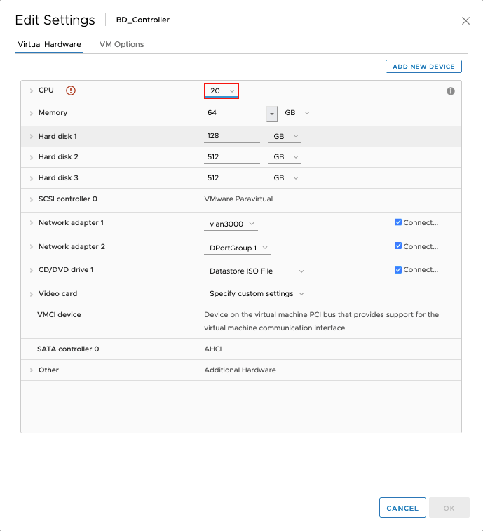 Customizing virtual hardware settings with VMware vSphere | FortiAnalyzer BigData Private Cloud ...